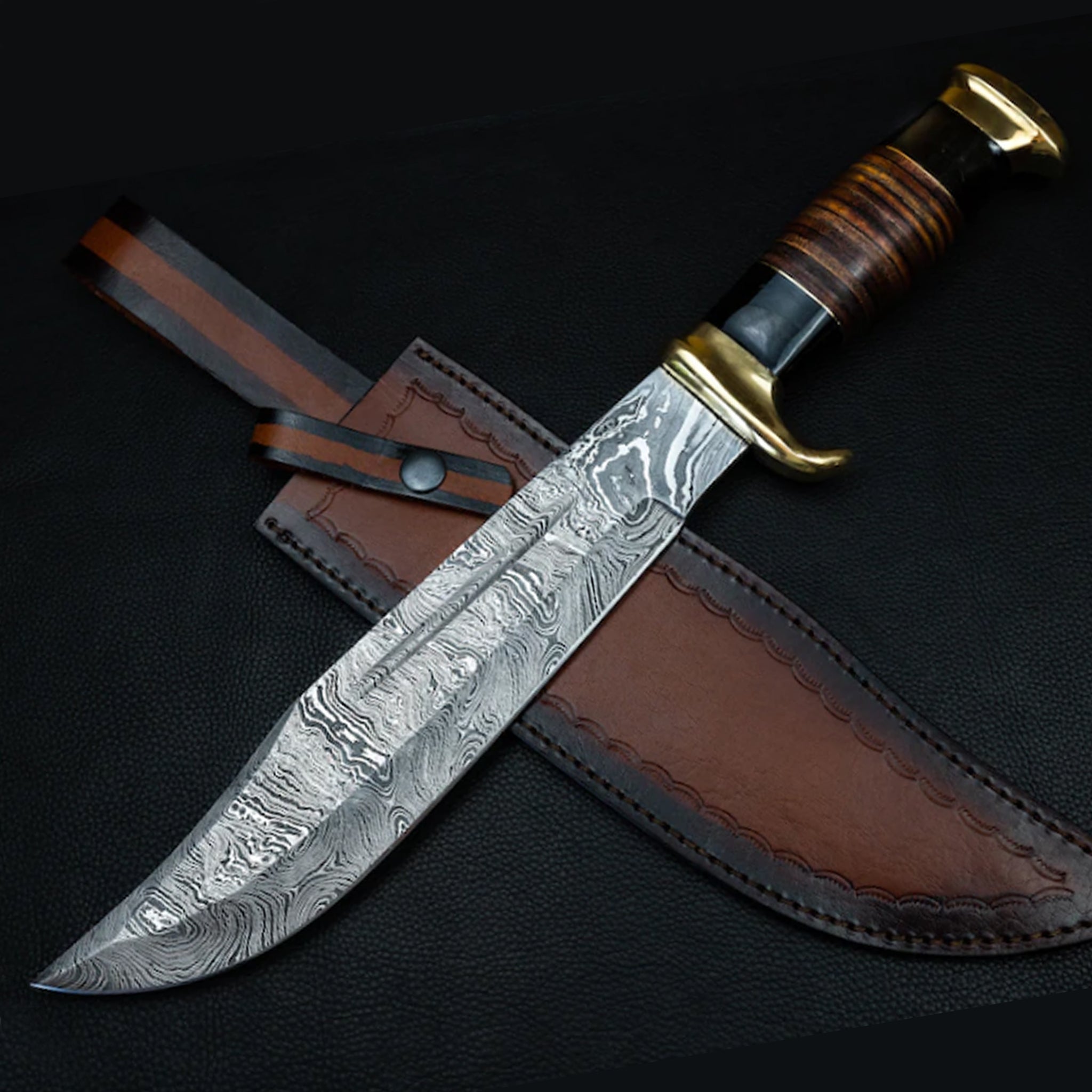 Bowie Knife 18-Inches Crocodile Dundee Knife Damascus Steel Blade TBK ...
