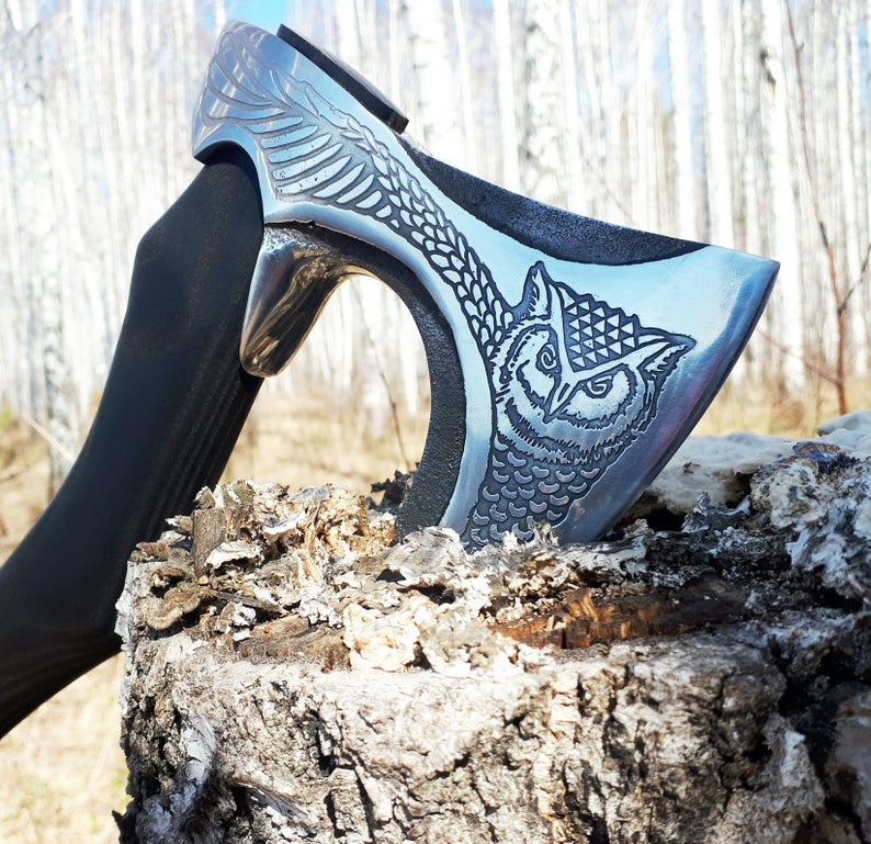 Custom Handmade Owl Engraved Viking Axe VA-014 – The Bowie Knife