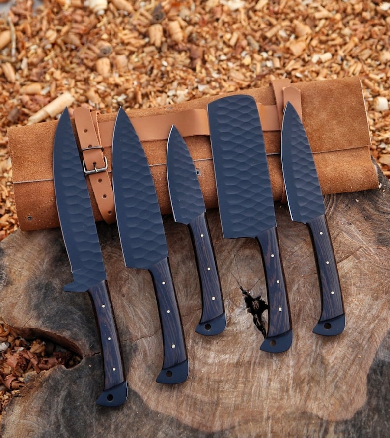 Handmade Kitchen Chef Knife Set With Leather Bag – The Bowie Knife